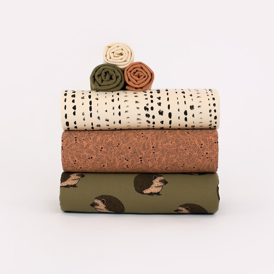Season Greenings French Terry, Copper Brown – Jumping June Textiles