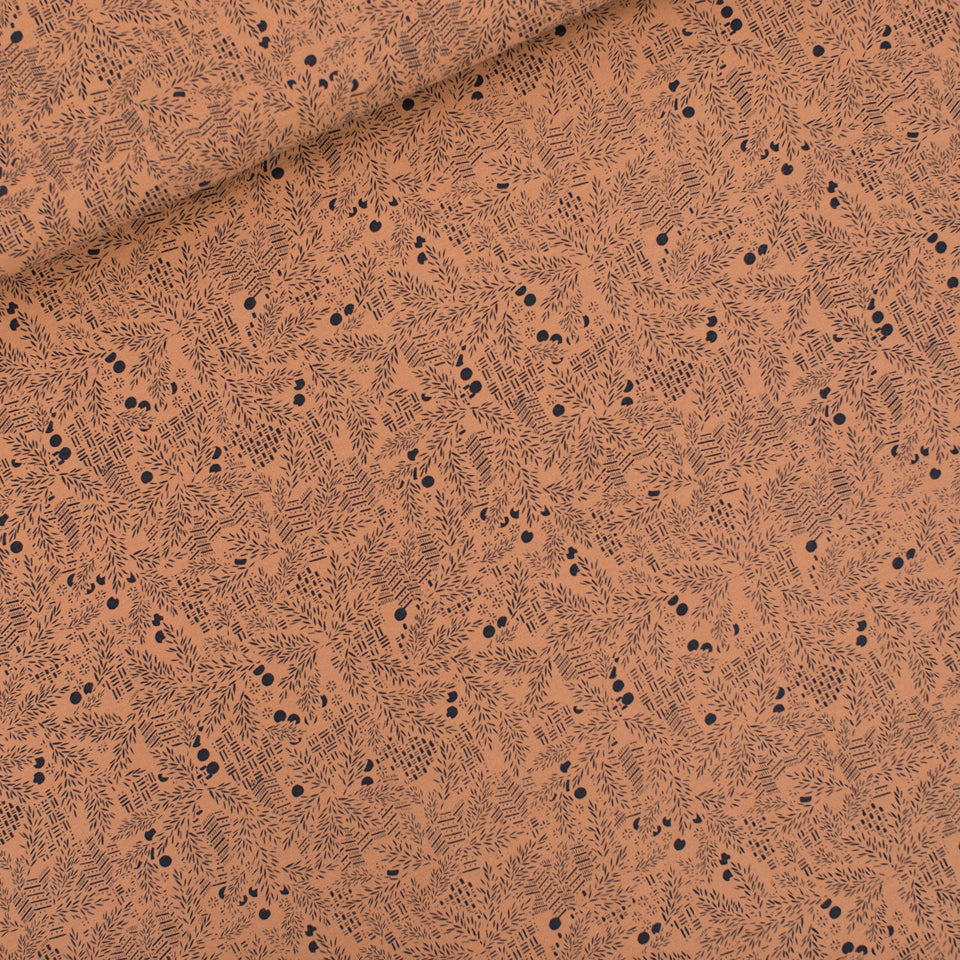Season Greenings French Terry, Copper Brown – Jumping June Textiles