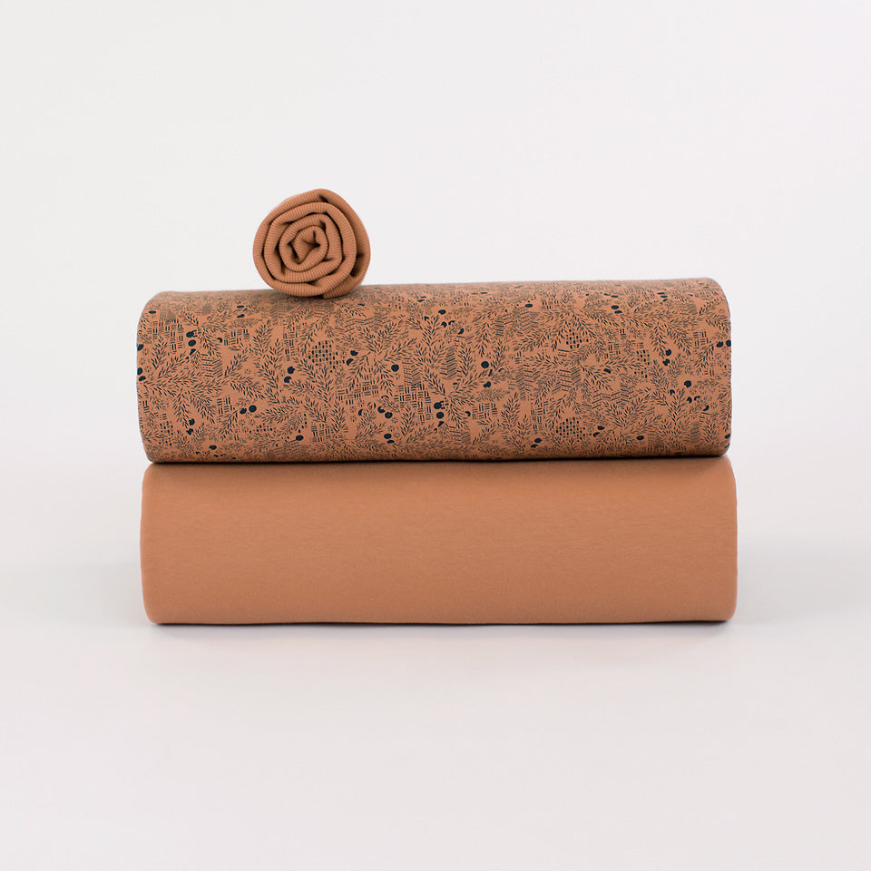 Season Greenings French Terry, Copper Brown – Jumping June Textiles