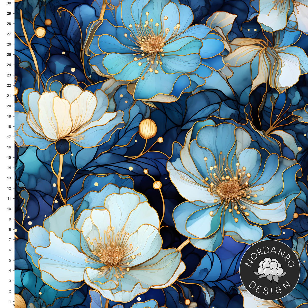 Ink Flowers Blue Organic French Terry – Jumping June Textiles